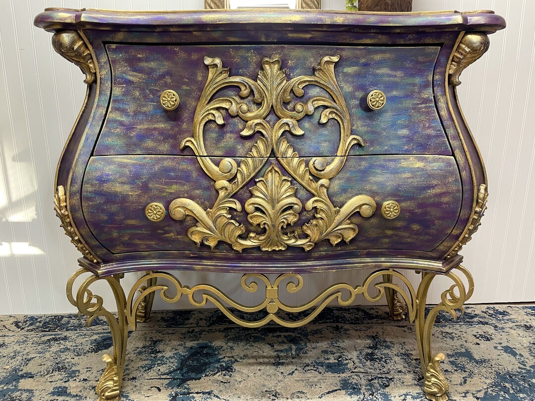 SOLD Gorgeous Purple & Gold Dresser Chest - Etsy