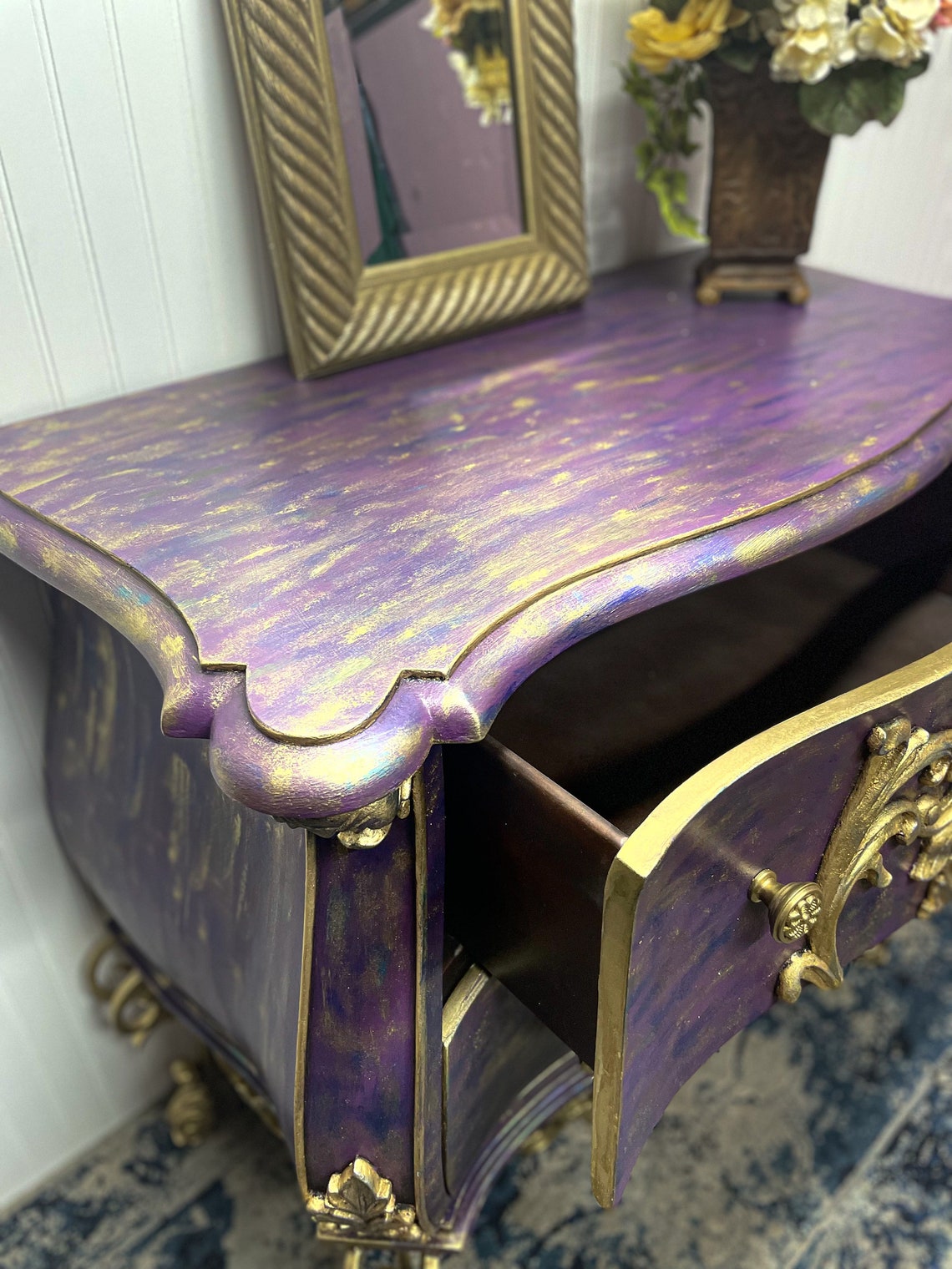 SOLD Gorgeous Purple & Gold Dresser Chest - Etsy