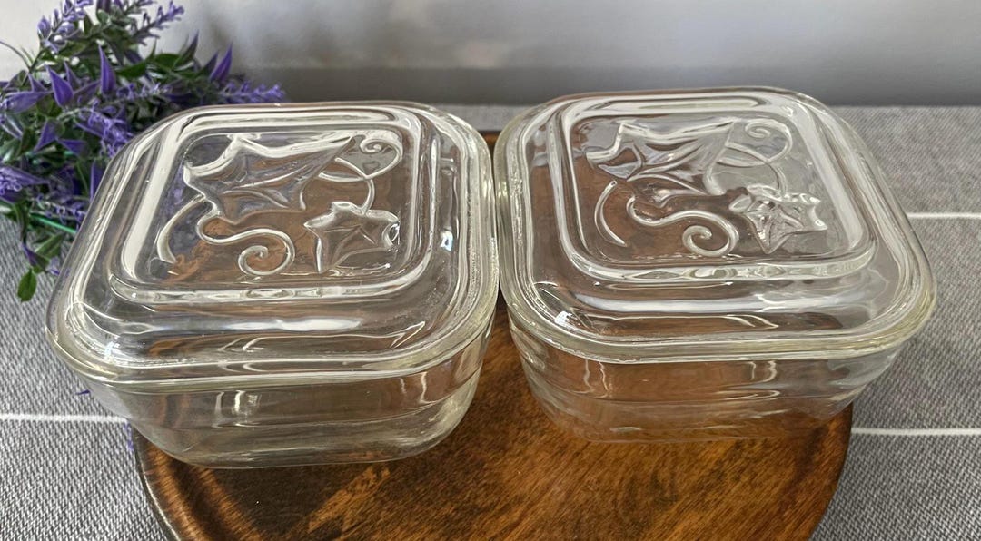 Vintage Hazel Atlas Refrigerator Dishes 4'' Ivy Leaf Pattern Pair - Etsy