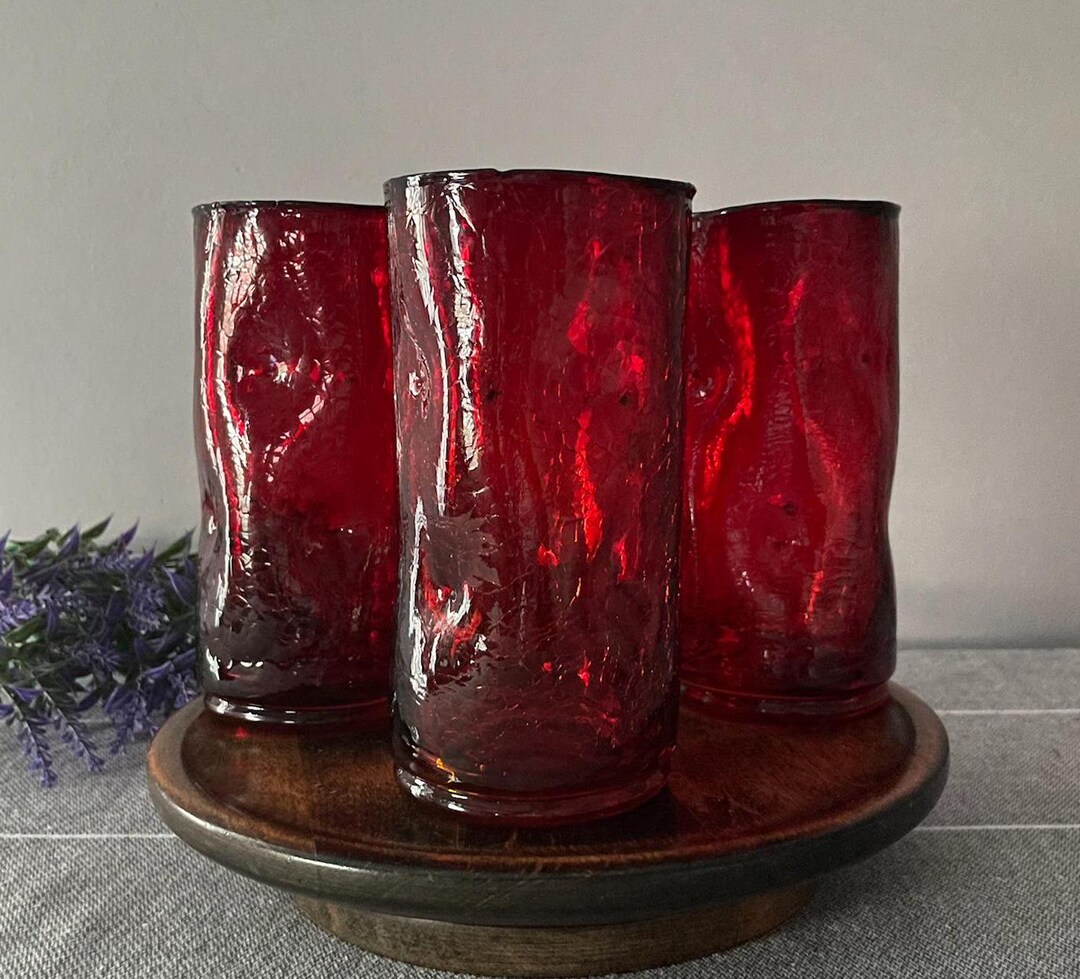 Vintage Amberina Crackle Glass Dimple Pinched Rustic Handmade 3 ...