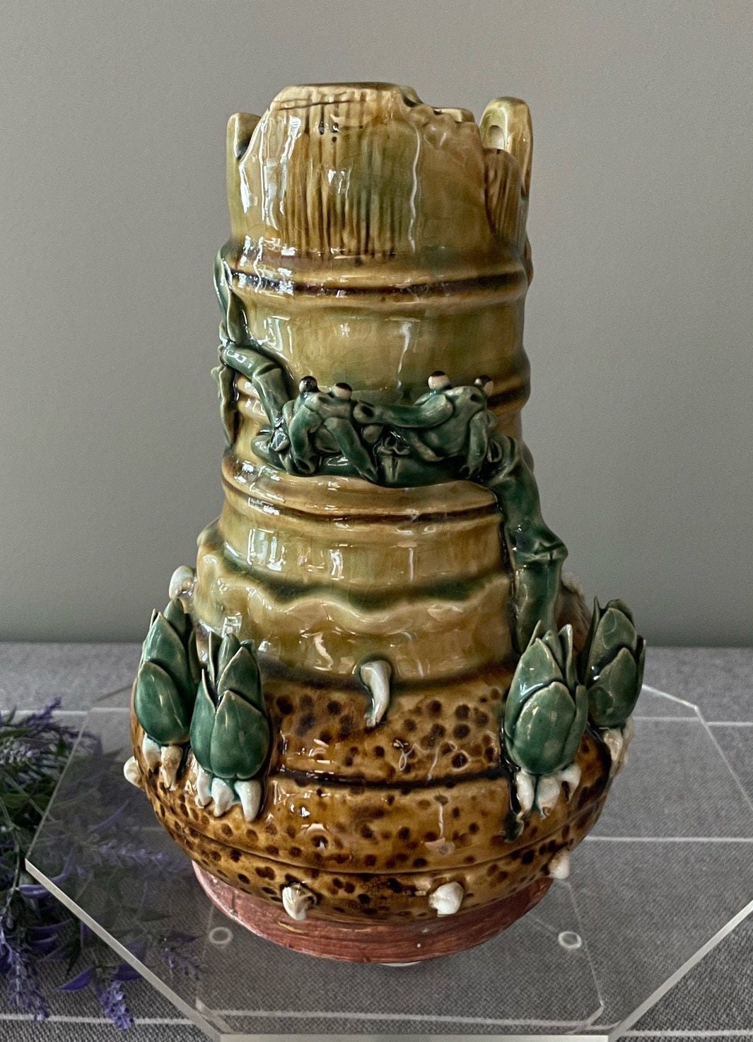 Vintage MCM Rare Portuguese Majolica Frog Platter and Lotus Flower ...