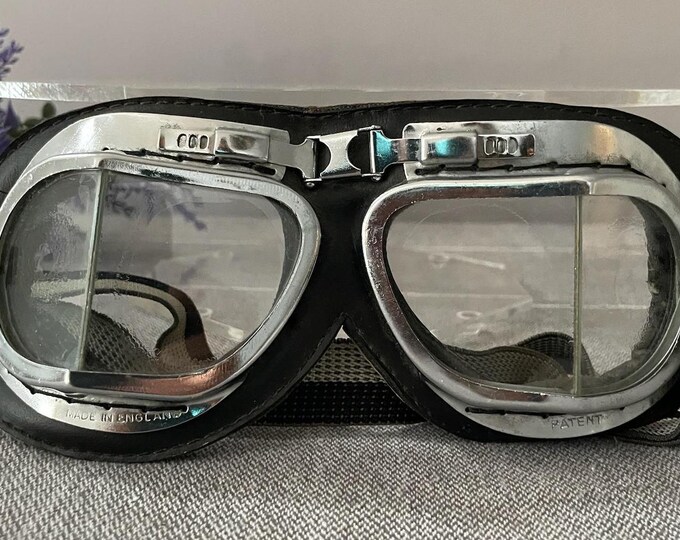 Vintage Rare British Motorcycle Aviator Glasses Goggles Leather and ...
