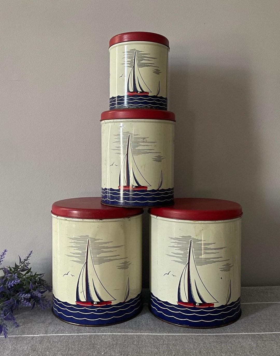 Vintage Sailboat Tins Canister Set of 4 Nautical Theme - Etsy