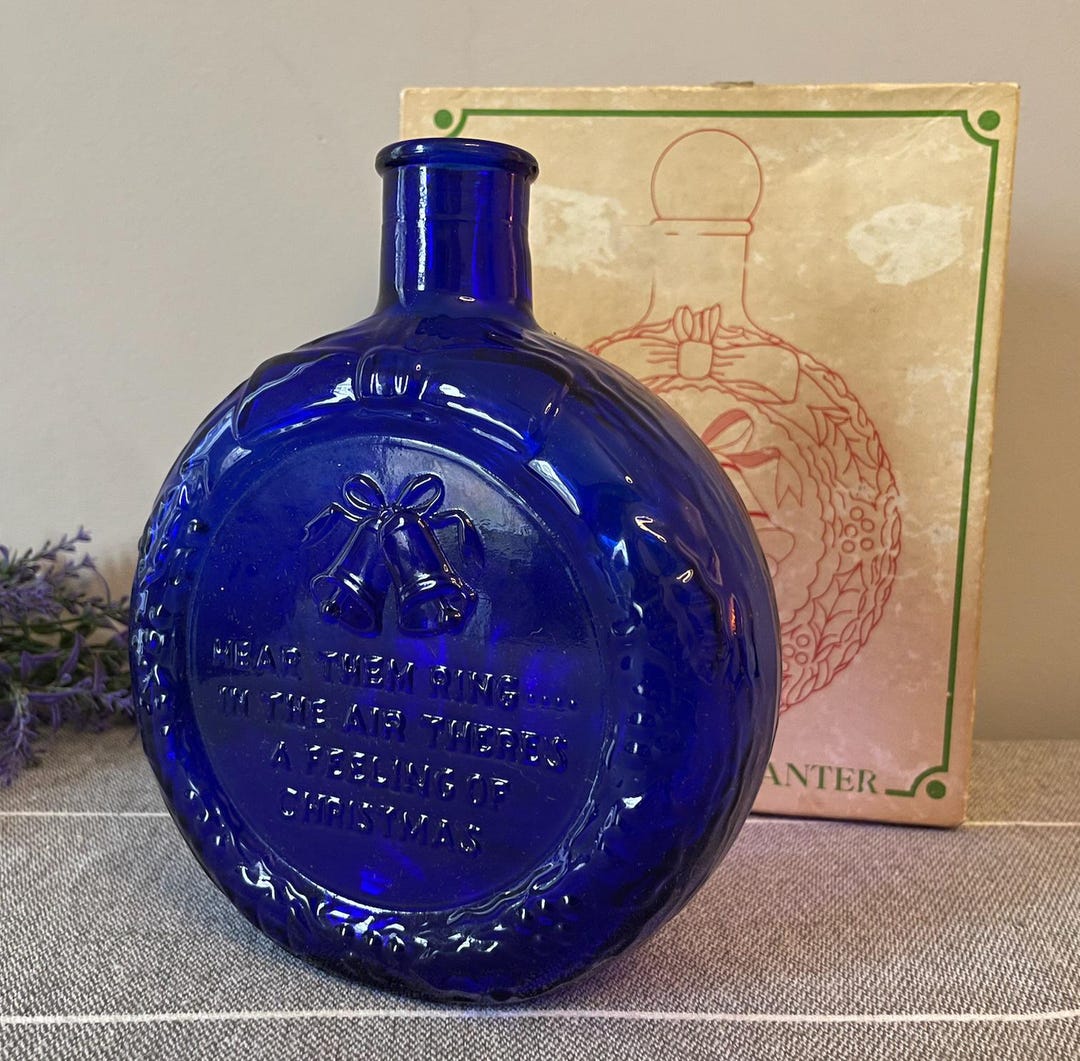 Vintage Wheaton Village Christmas Collector's Decanter Cobalt Blue 1979 ...