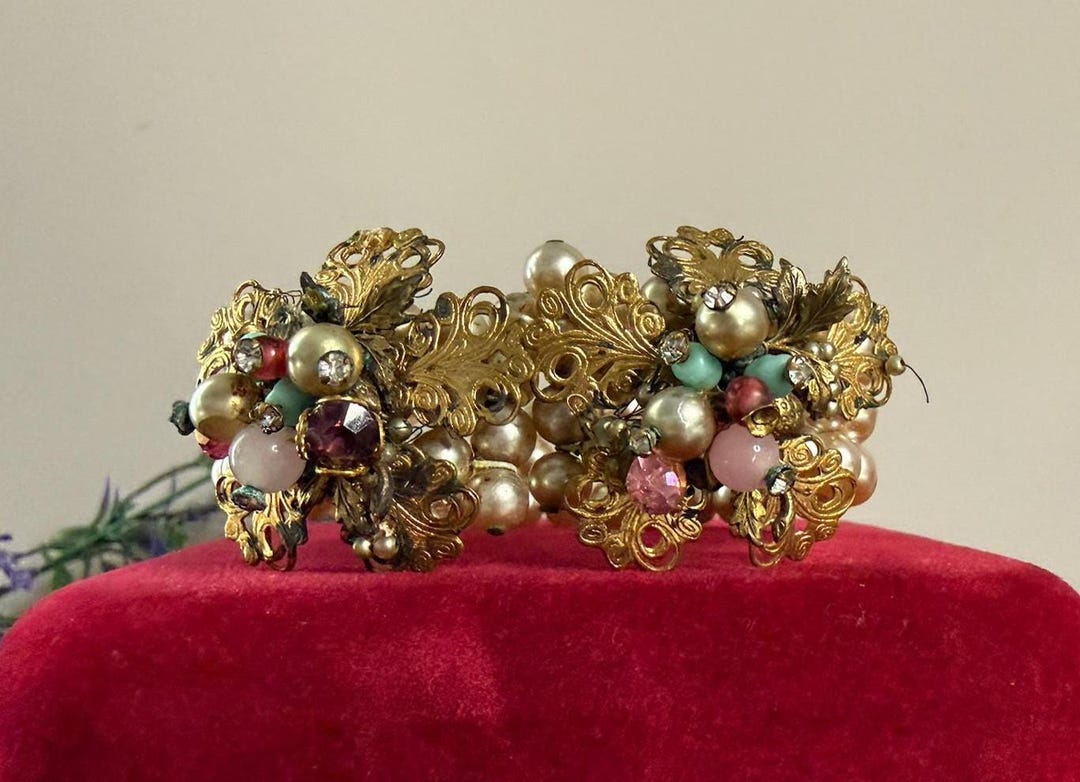 Vintage Miriam Haskel Style Bracelet Three Row Pearl Flexible - Etsy