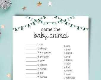 Name the Baby Animal Printable Baby Shower Game Green Eucalyptus Design ...
