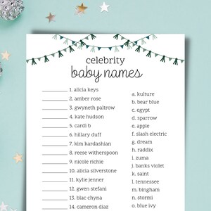 Celebrity Baby Name Printable Baby Shower Game With Green Tassel ...