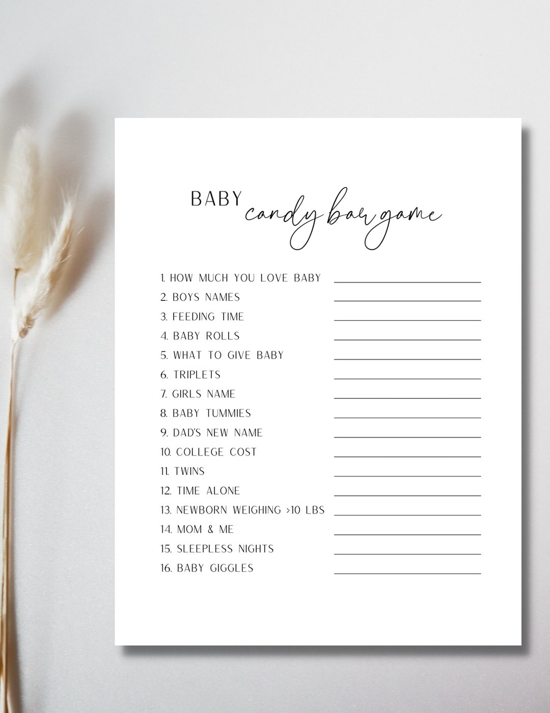 Baby Candy Bar Game Printable Baby Shower Game Instant Download Answer ...