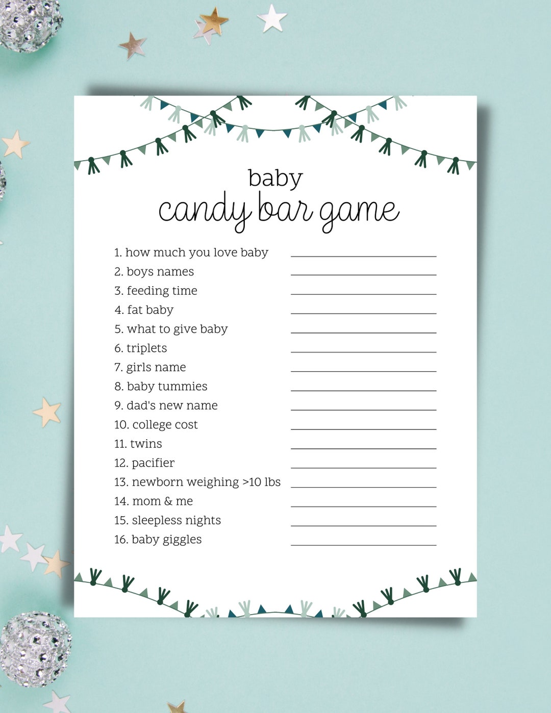 Baby Candy Bar Game Printable Baby Shower Game With Green Tassel ...