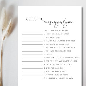 Guess the Nursery Rhyme Printable Baby Shower Game Instant Download ...