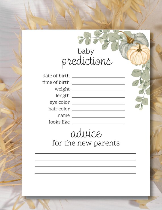 Baby Predictions and Advice Printable Baby Shower Game Pumpkin - Etsy