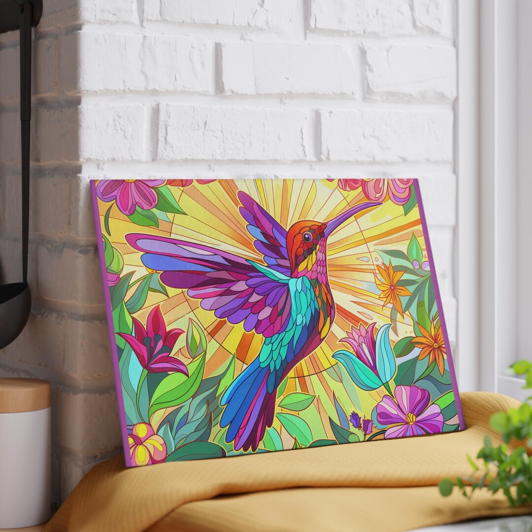 Hummingbird Glass Cutting Board, Stained Glass Style Cutting Board ...