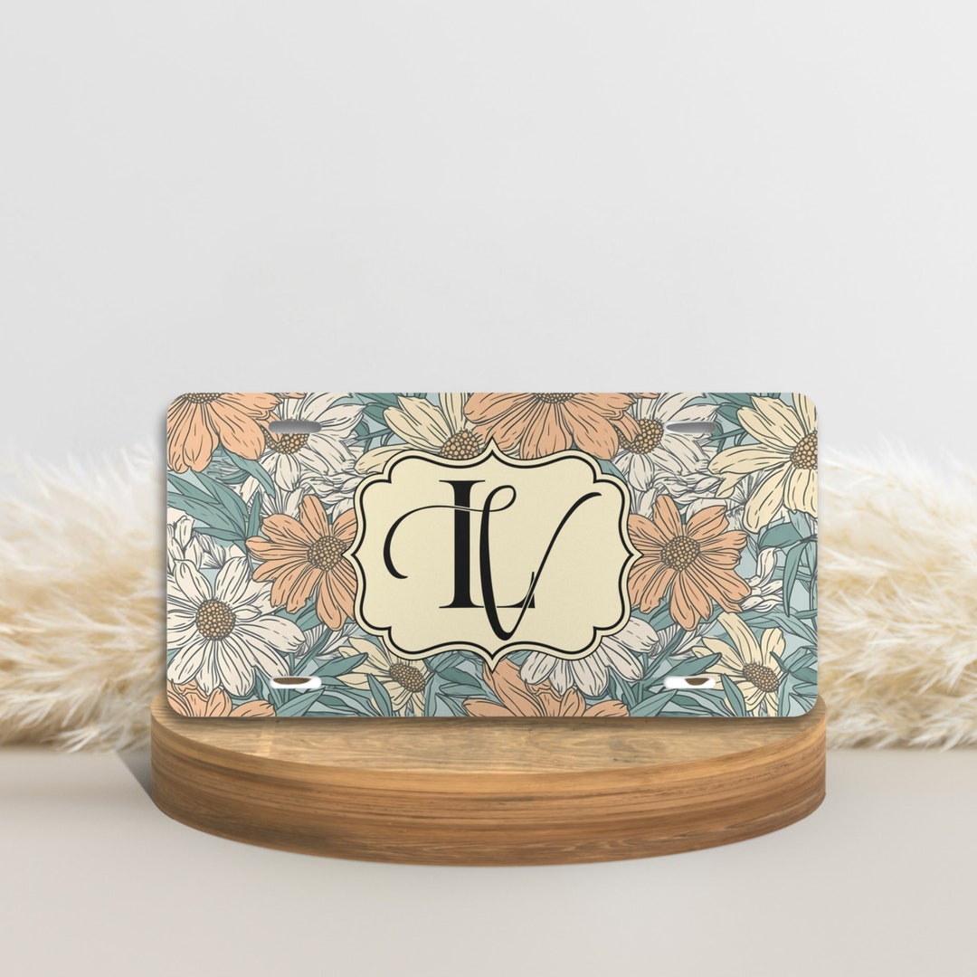 Floral Front License Plate, Floral Car Tag, Vanity Plate, Personalized ...