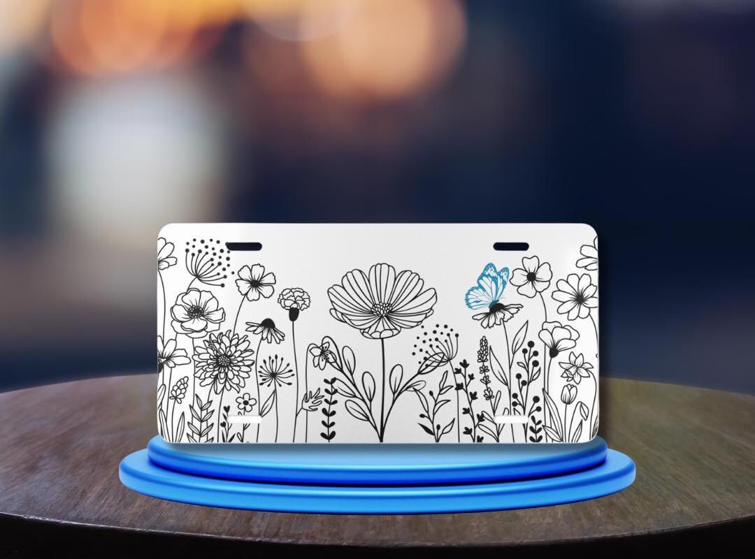 Wildflower License Plate, License Plate With Blue Butterfly, Vanity ...