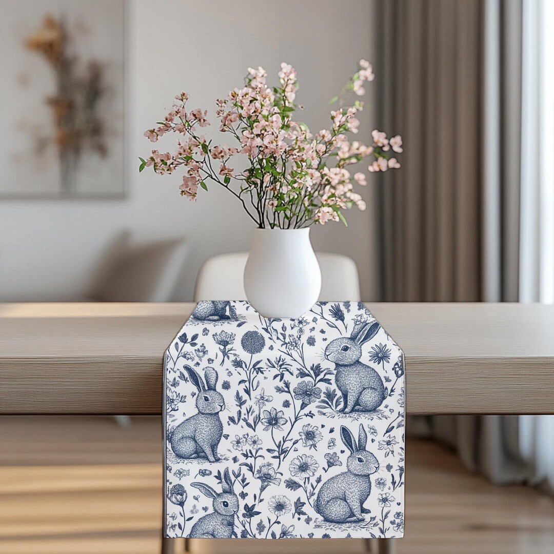 Easter Table Runner, Blue Easter Table Runner, Easter Rabbit Table ...