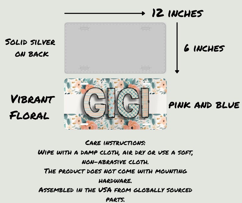 Floral Gigi License Plate - Custom Grandma Car Tag - Etsy