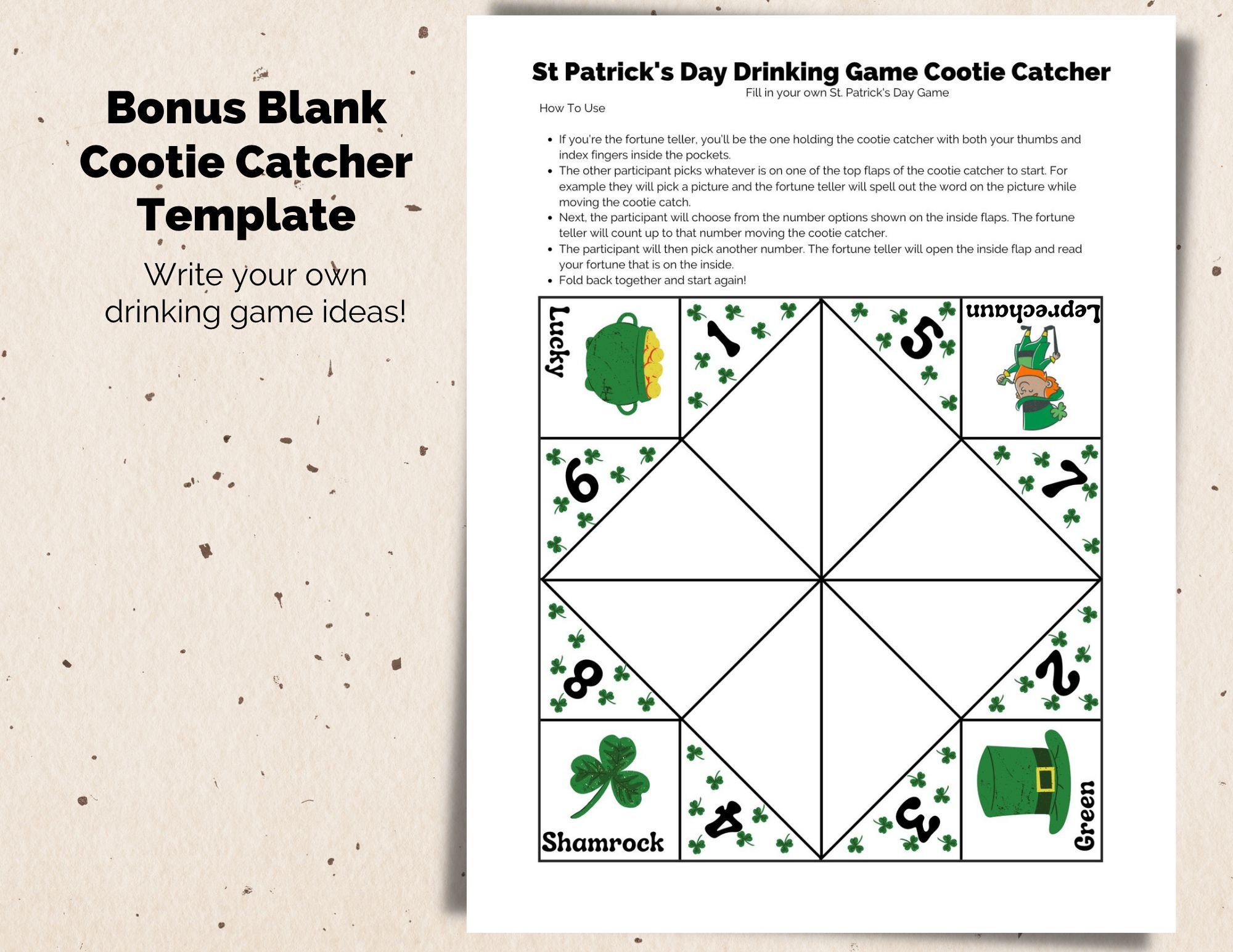 St. Patrick's Day Drinking Games Cootie Catcher - Printable Adult ...