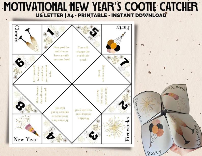 New Year's Motivational Cootie Catcher New Years Eve Games Printable ...