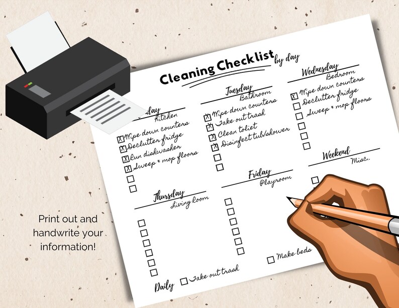 Minimalist Cleaning Checklist: Weekly Schedule, Fillable PDF (digital ...
