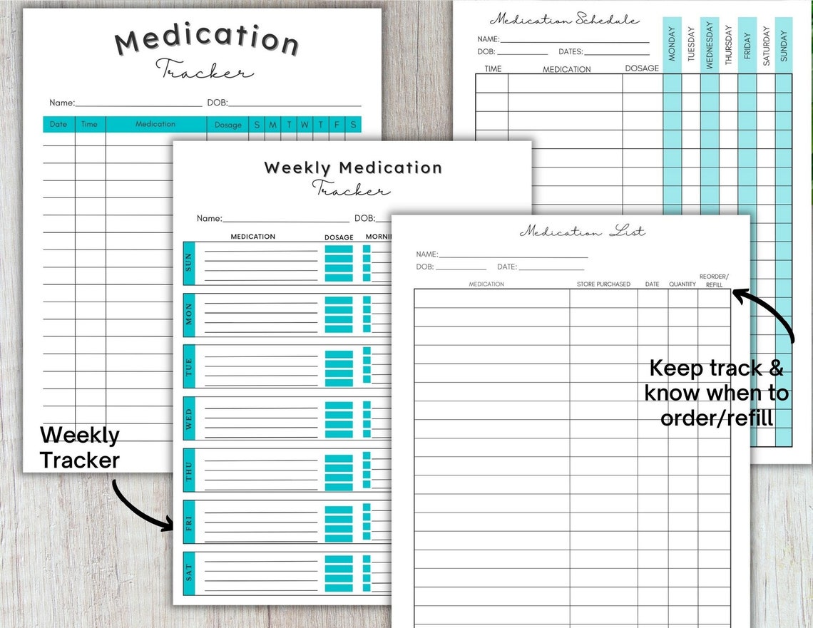 Medication Printable Simple Chart Tracker Pages Medication - Etsy