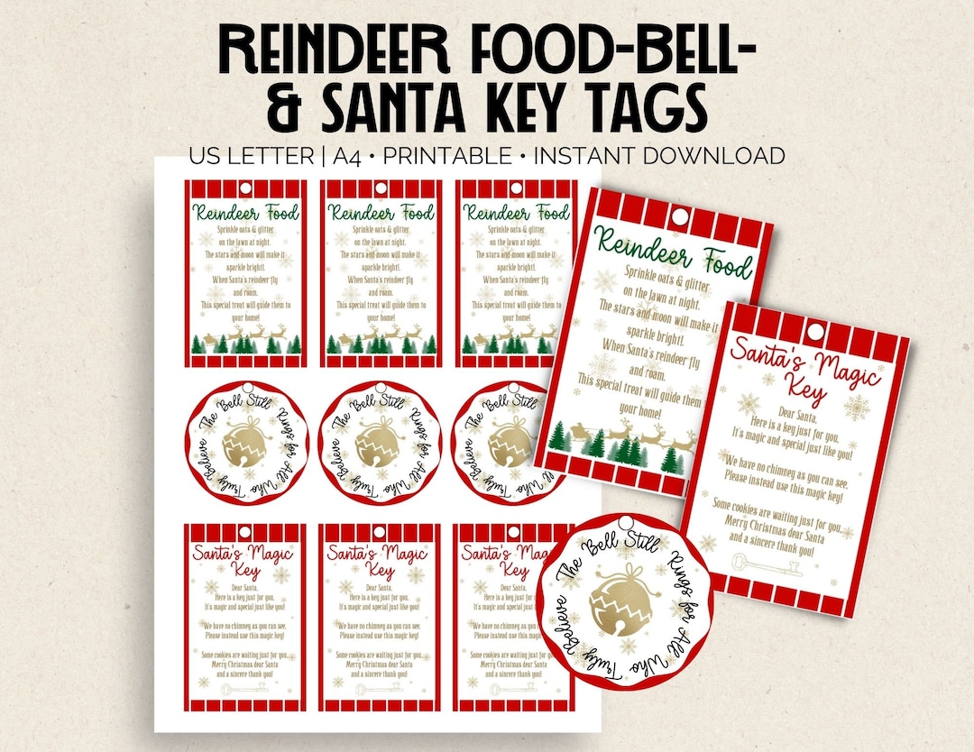 Magic Reindeer Food Tags - Santa Key and Bell - Printable Christmas ...