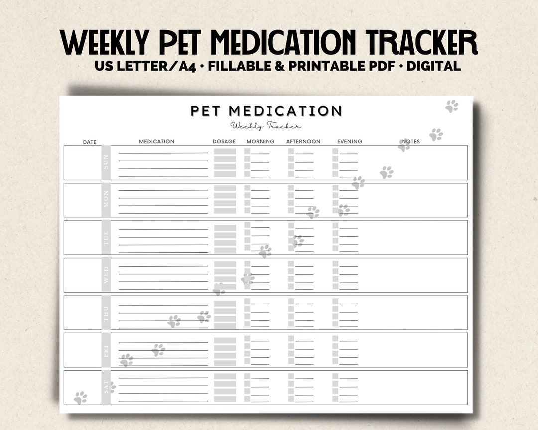 Pet Medication Fillable Printable & Digital Tracker Chart Pages - Pet ...