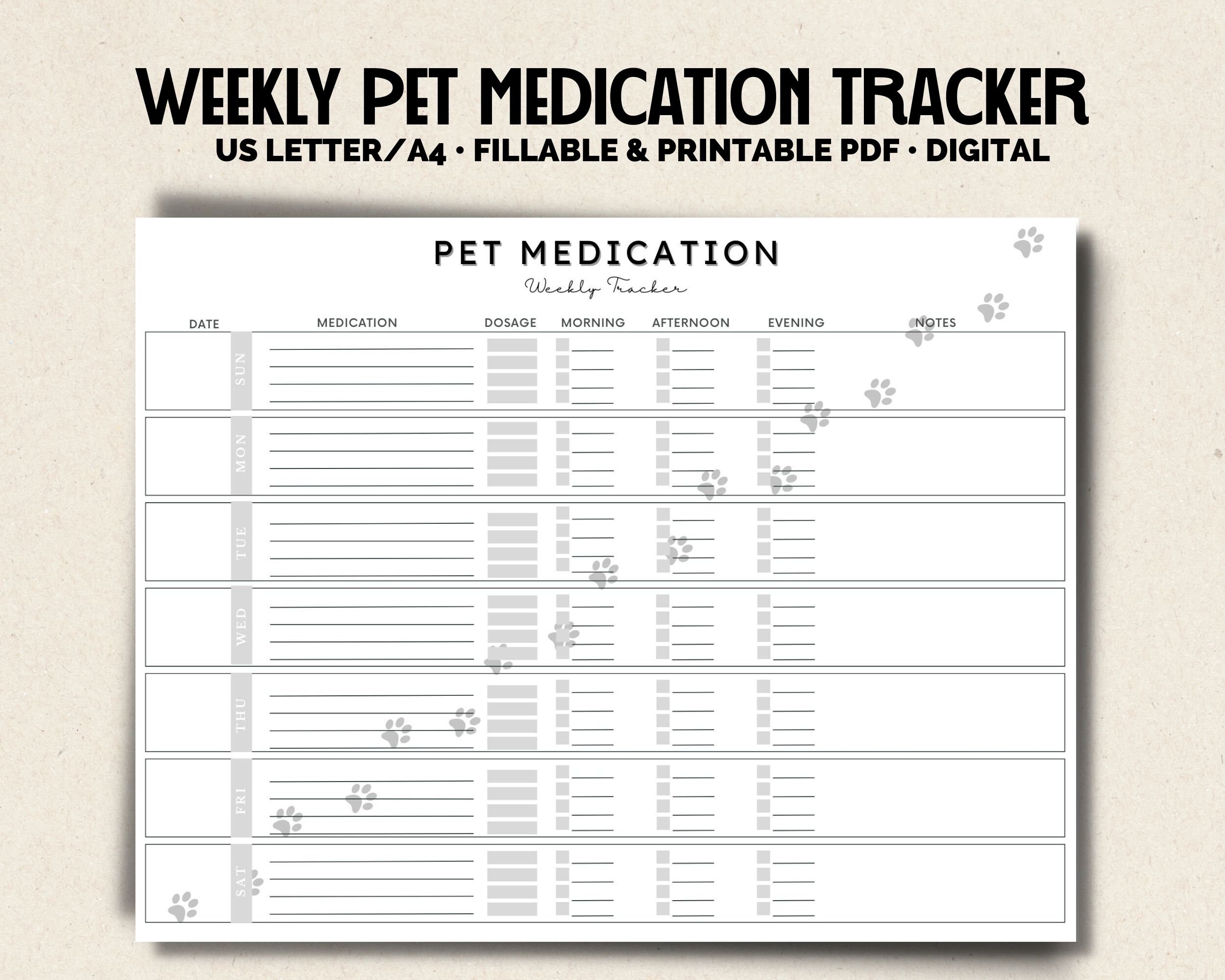 Pet Medication Fillable Printable & Digital Tracker Chart Pages Pet ...