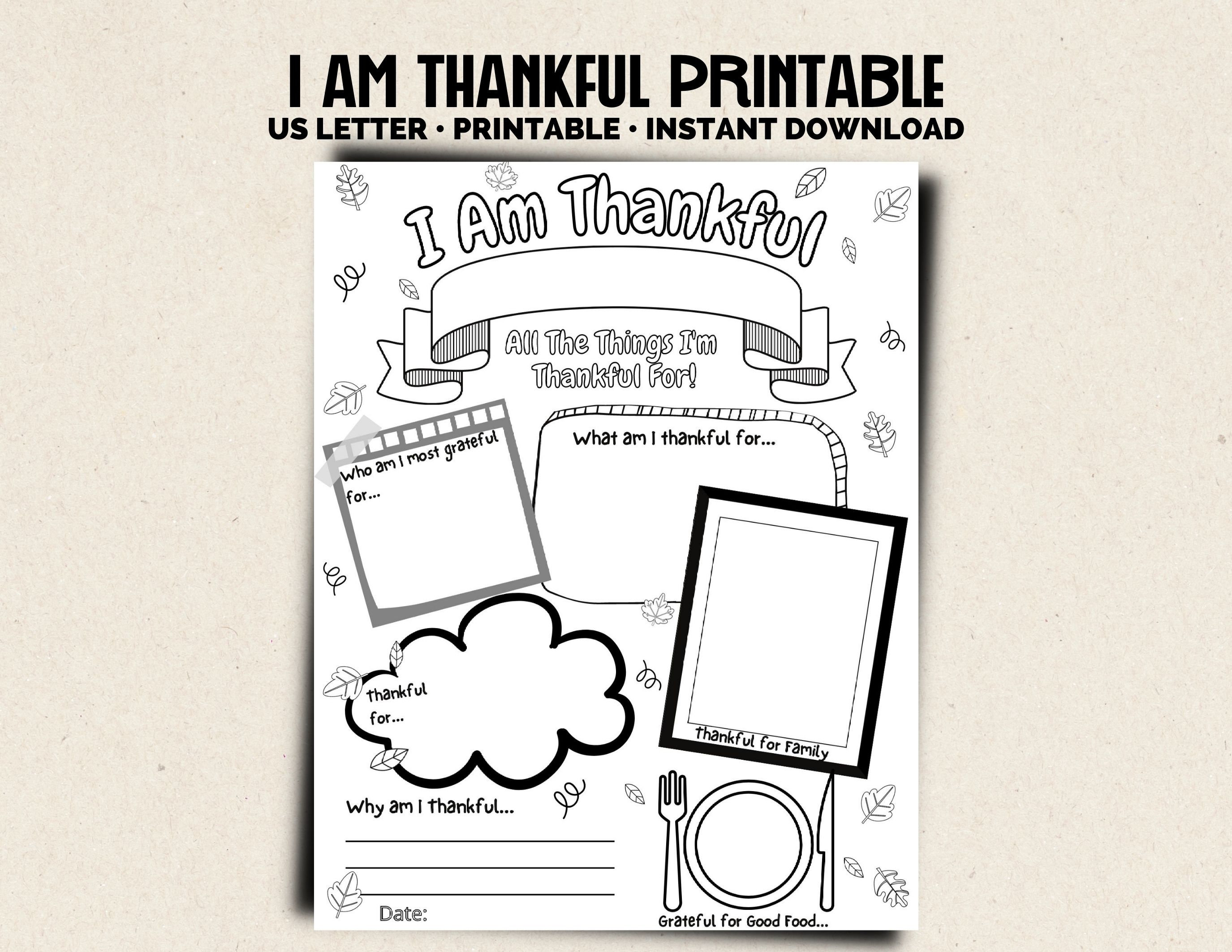 Thanksgiving Gratitude Coloring Page: 'I Am Thankful' Printable (PDF ...
