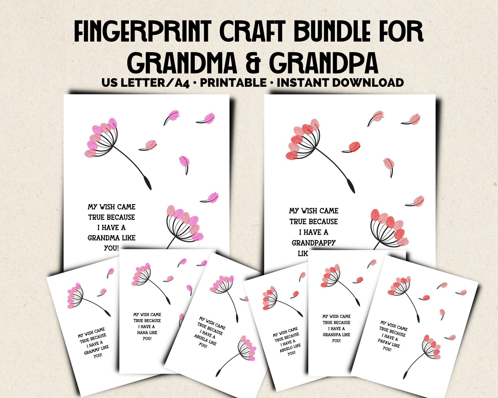 Grandparent's Day Printable Fingerprint Craft - Grandpa and Grandma ...