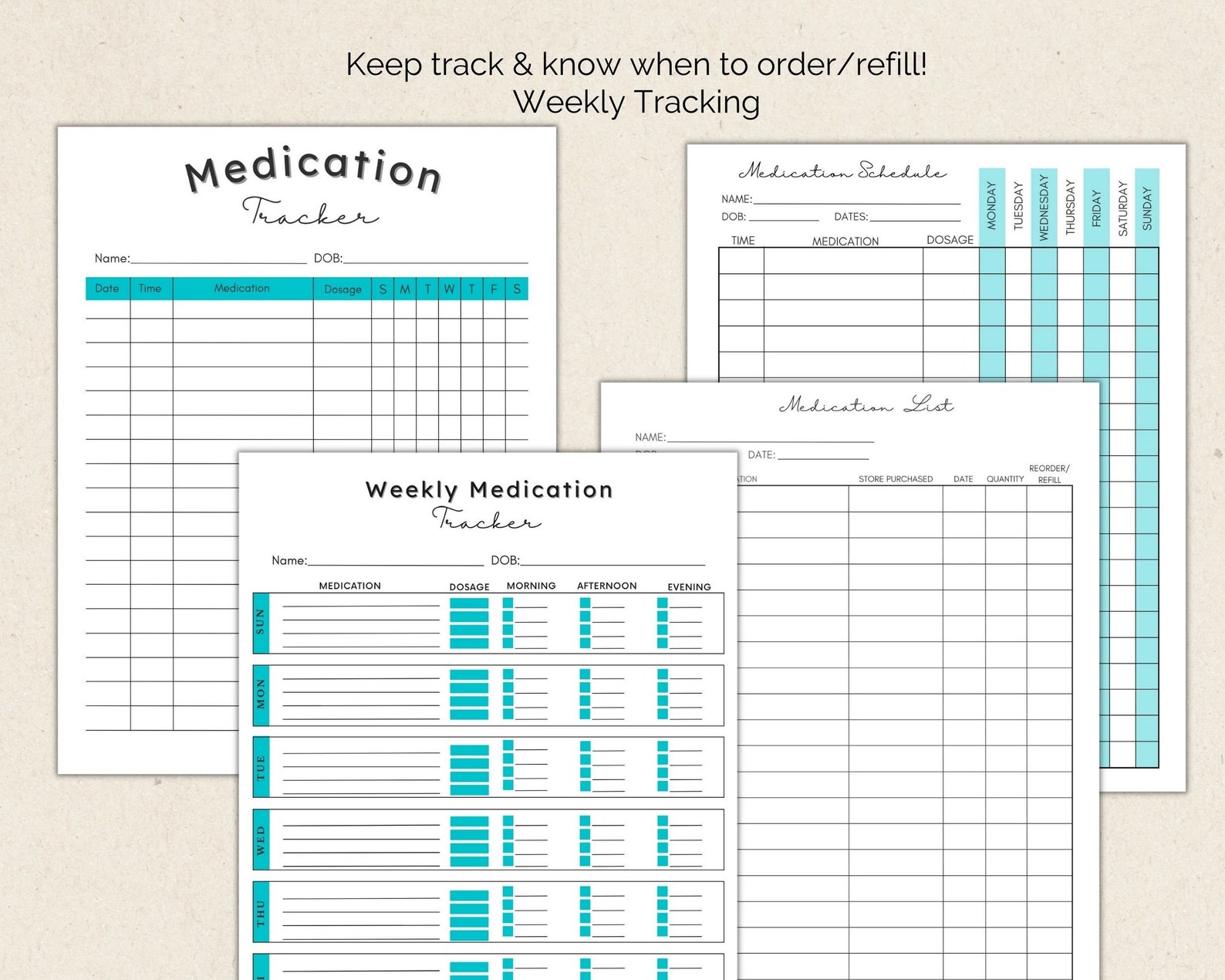 Medication Printable Simple Chart Tracker Pages - Medication Log ...