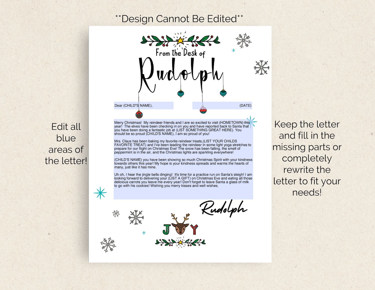 Letter From Rudolph - From the Desk of - Editable DIY Letter From ...