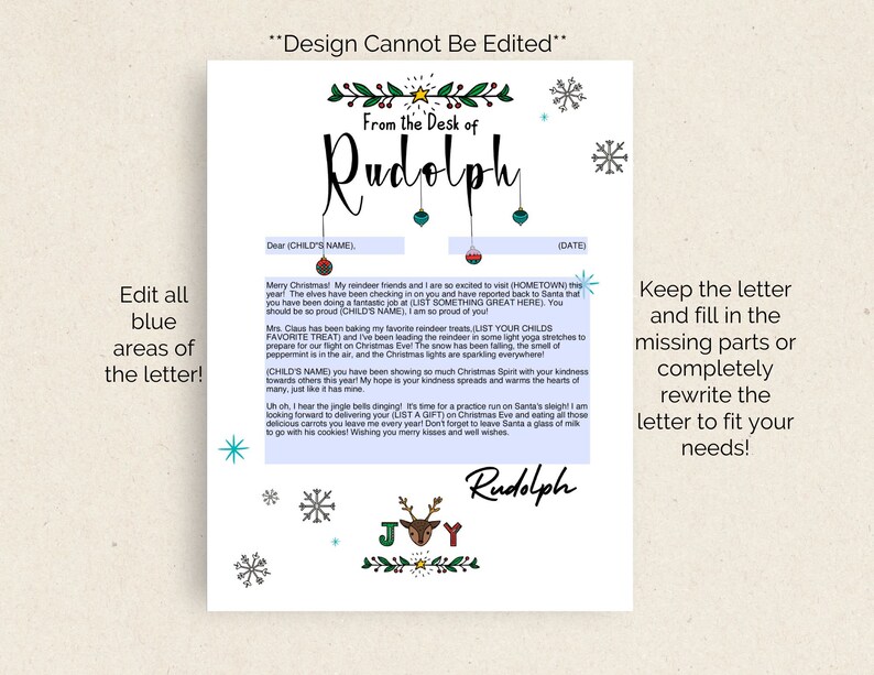 Editable Letter From Rudolph: Printable Christmas Keepsake (PDF) - Etsy