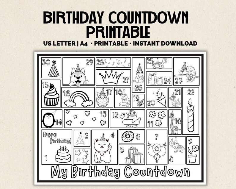 Birthday Countdown Calendar for Kids: Printable Advent Calendar (PDF ...