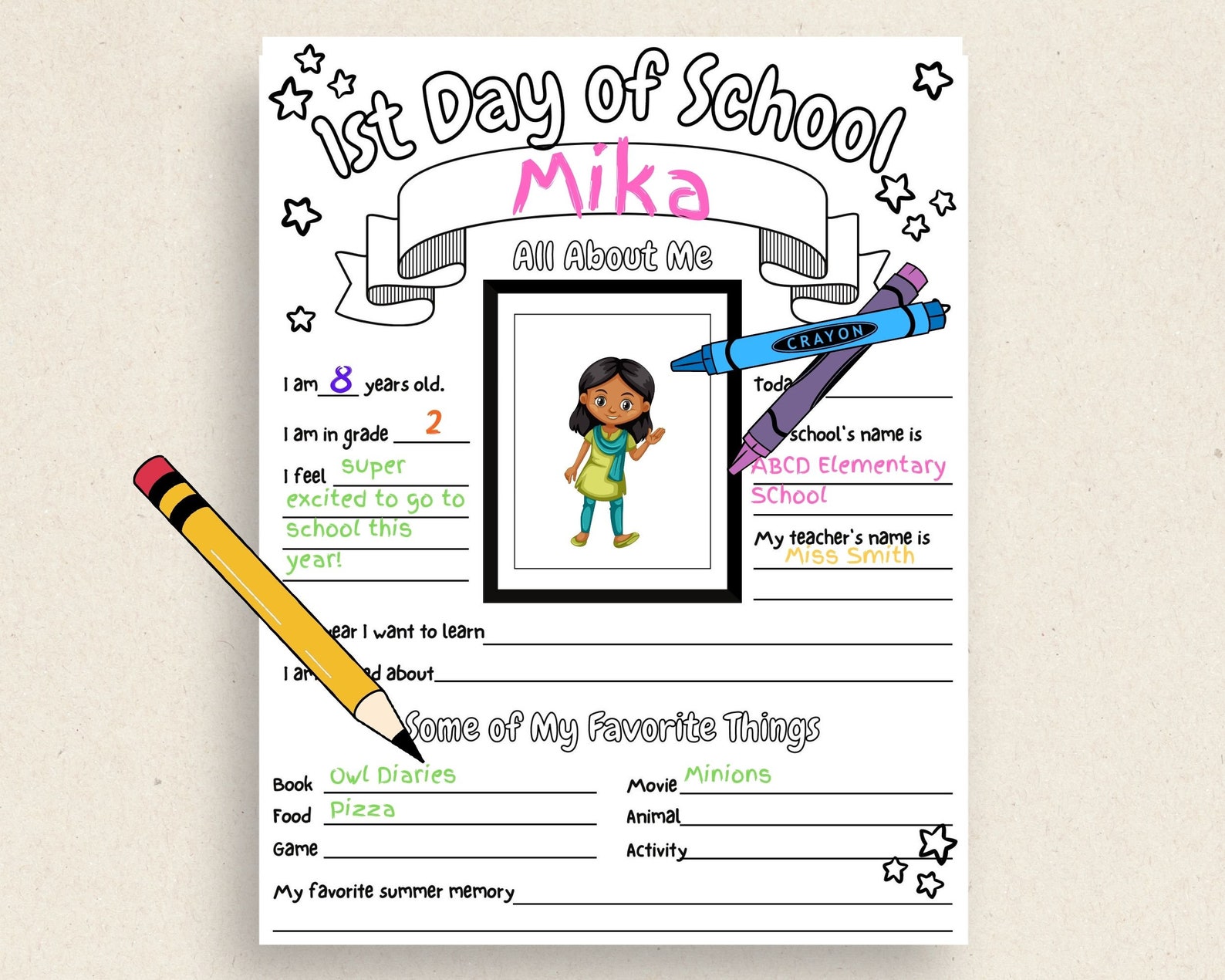 First and Last Day of School Printable - All About Me Printable - Get ...