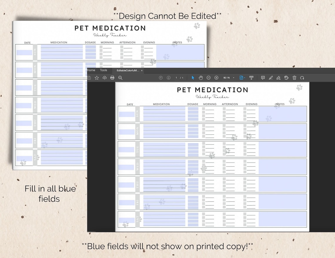 Pet Medication Fillable Printable & Digital Tracker Chart Pages Pet ...