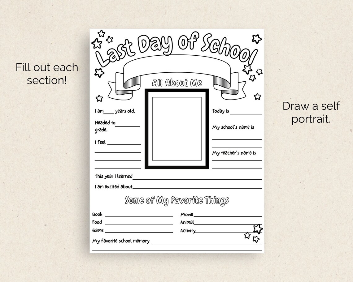 First and Last Day of School Printable All About Me Printable Get to ...