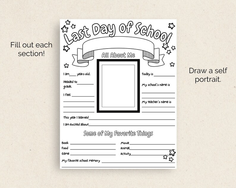 First and Last Day of School Printable - All About Me Printable - Get ...