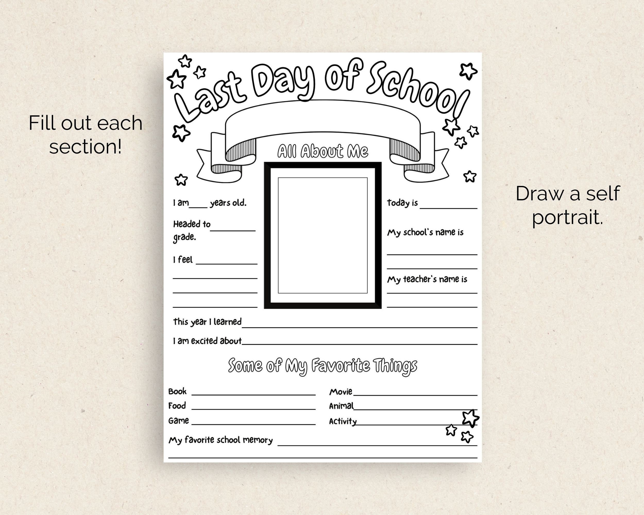 First and Last Day of School Printable - All About Me Printable - Get ...