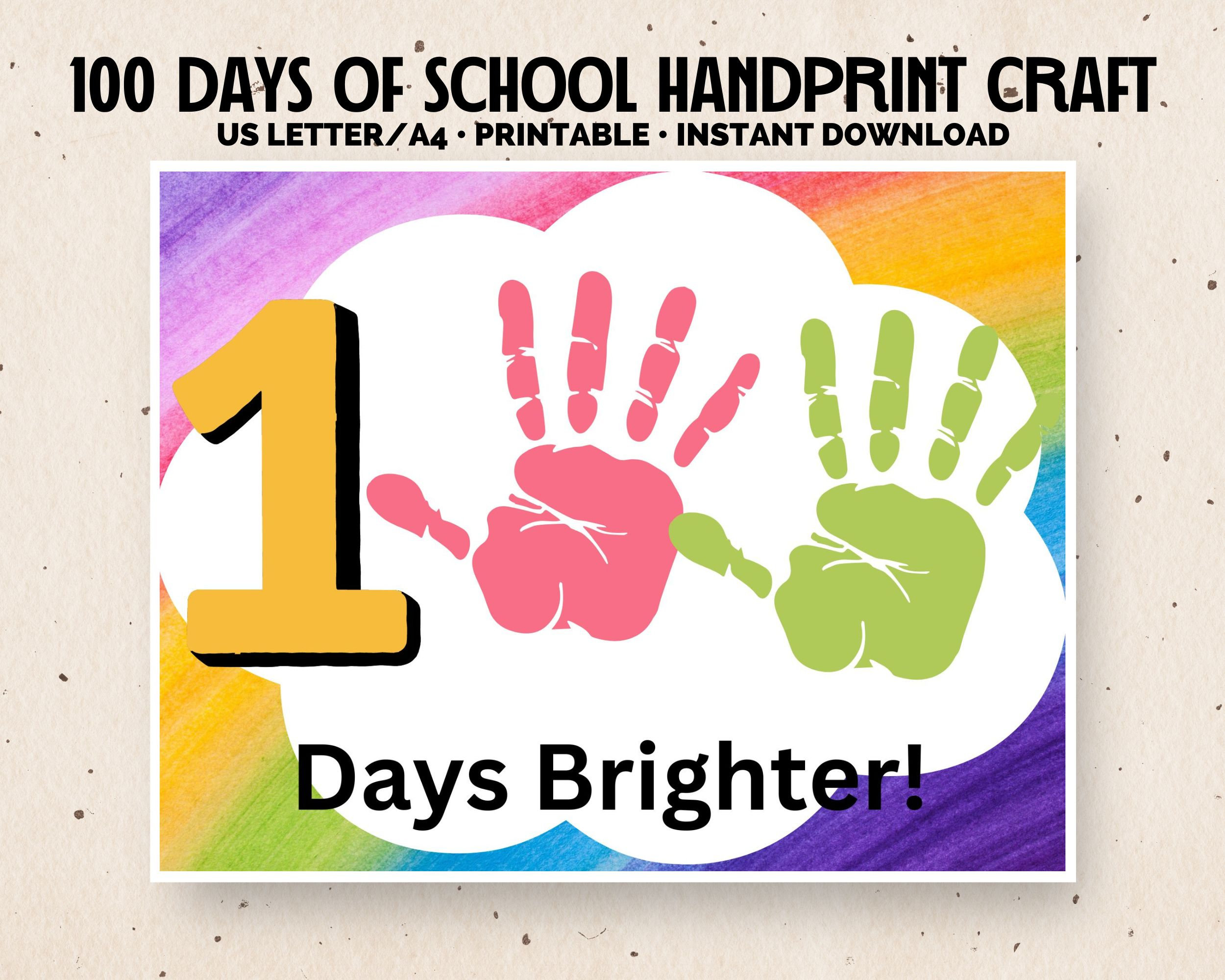100 Days of School Handprint Craft: Homeschool Activity (PDF) - Etsy