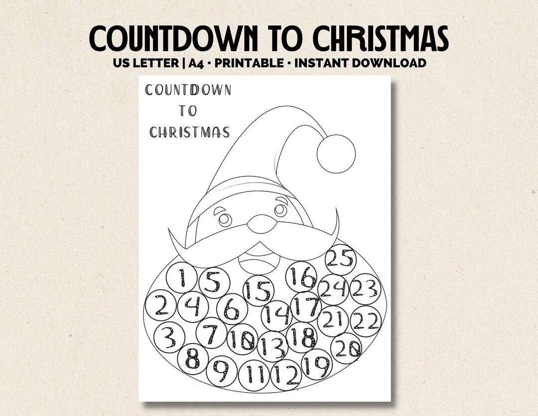 Christmas Countdown, Advent Calendar, Coloring Printable Santa for Kids ...