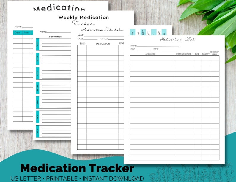 Medication Printable Simple Chart Tracker Pages Medication - Etsy