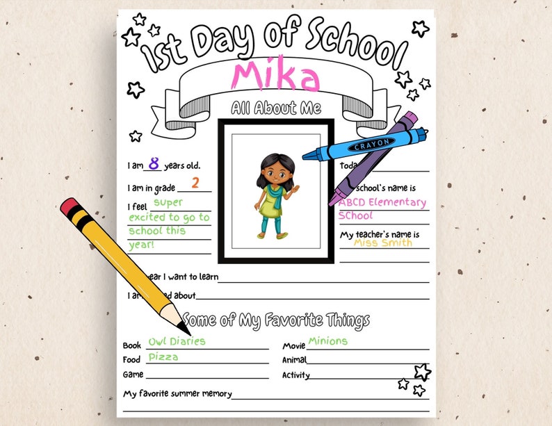 First and Last Day of School Printable All About Me - Etsy