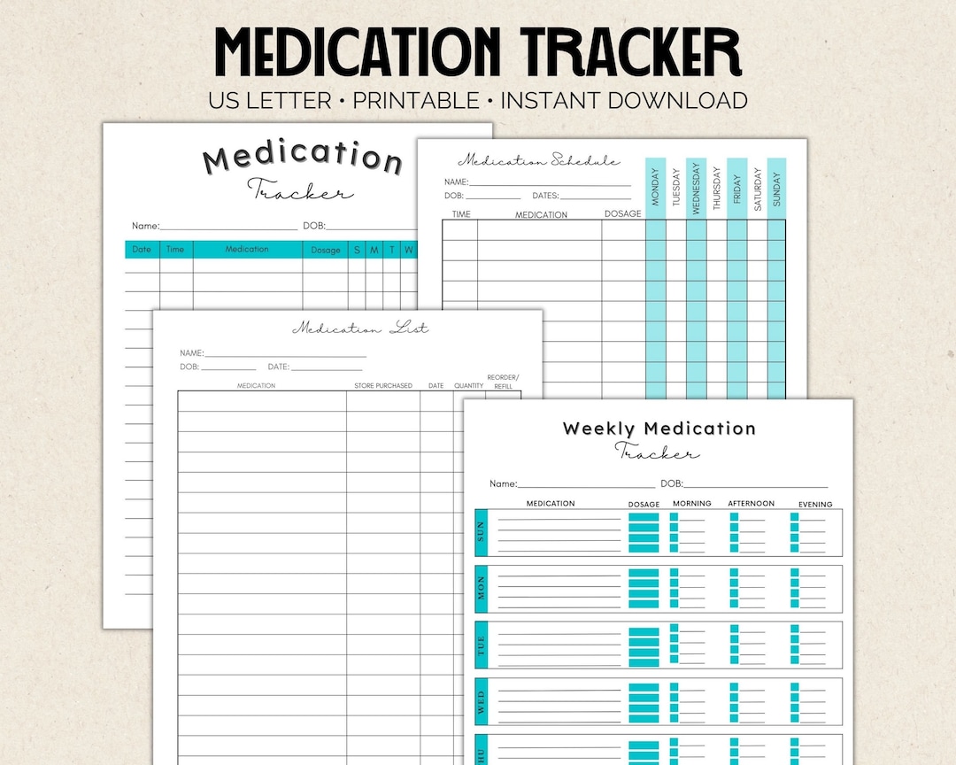 Medication Printable Simple Chart Tracker Pages - Medication Log ...