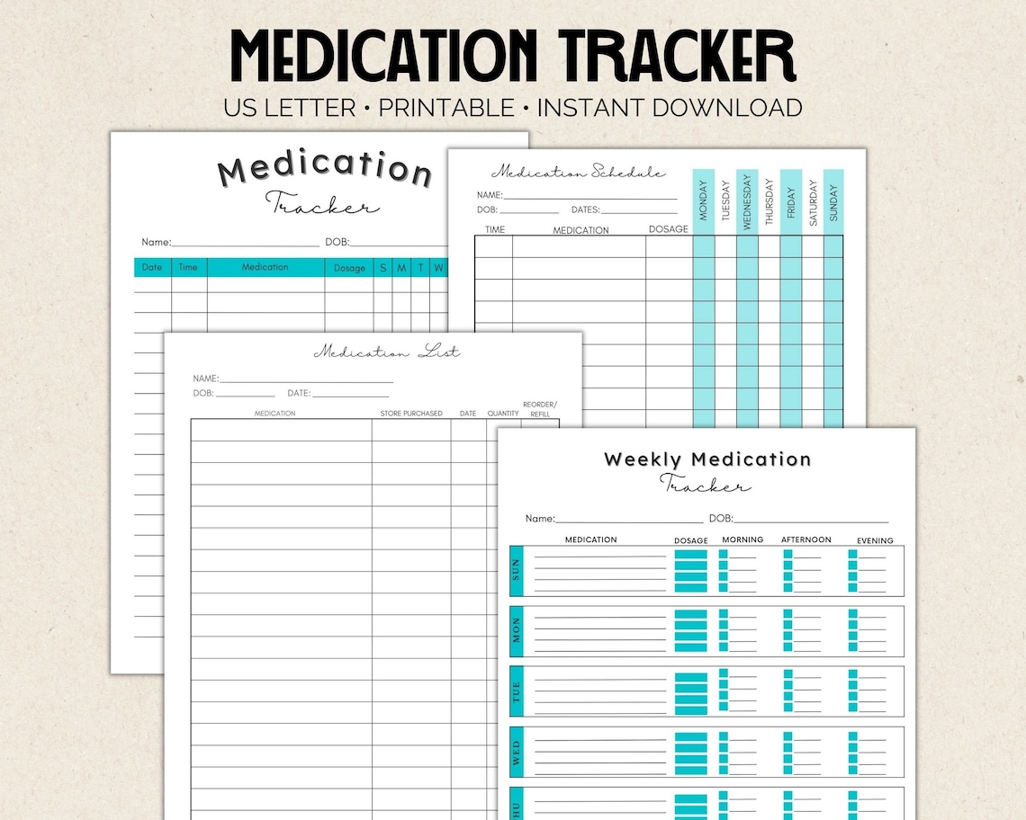 Medication Printable Simple Chart Tracker Pages - Medication Log ...