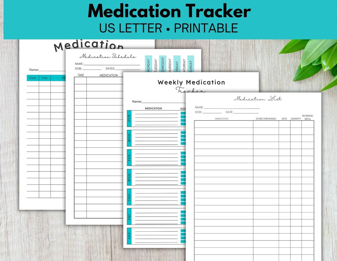 Medication Printable Simple Chart Tracker Pages | Etsy