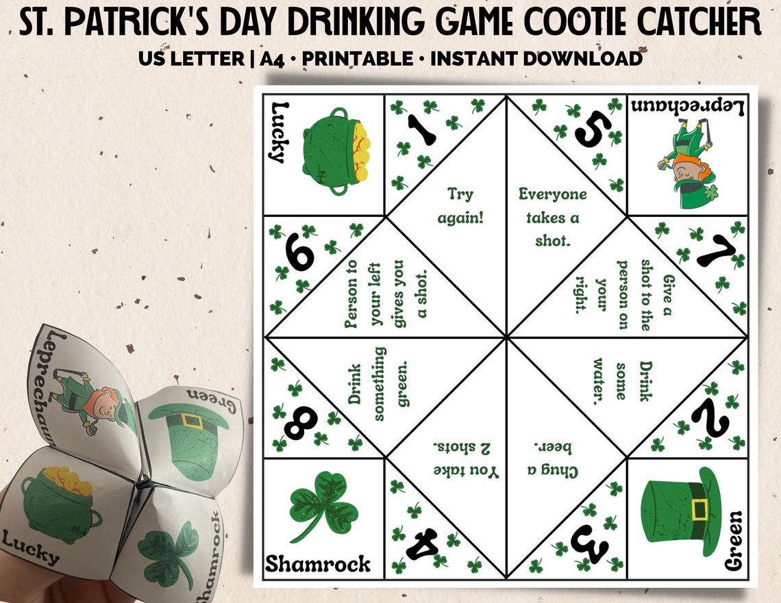St. Patrick's Day Drinking Games Cootie Catcher Printable Adult Cootie ...