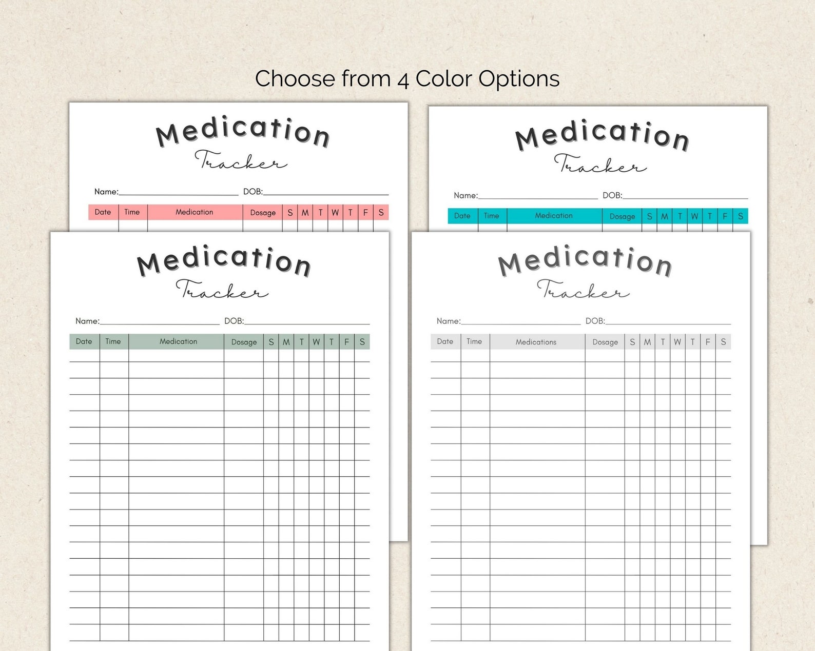 Medication Printable Simple Chart Tracker Pages - Medication Log ...