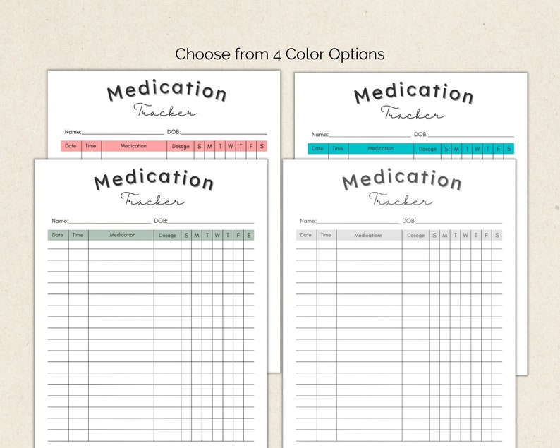 Medication Printable Simple Chart Tracker Pages - Medication Log ...