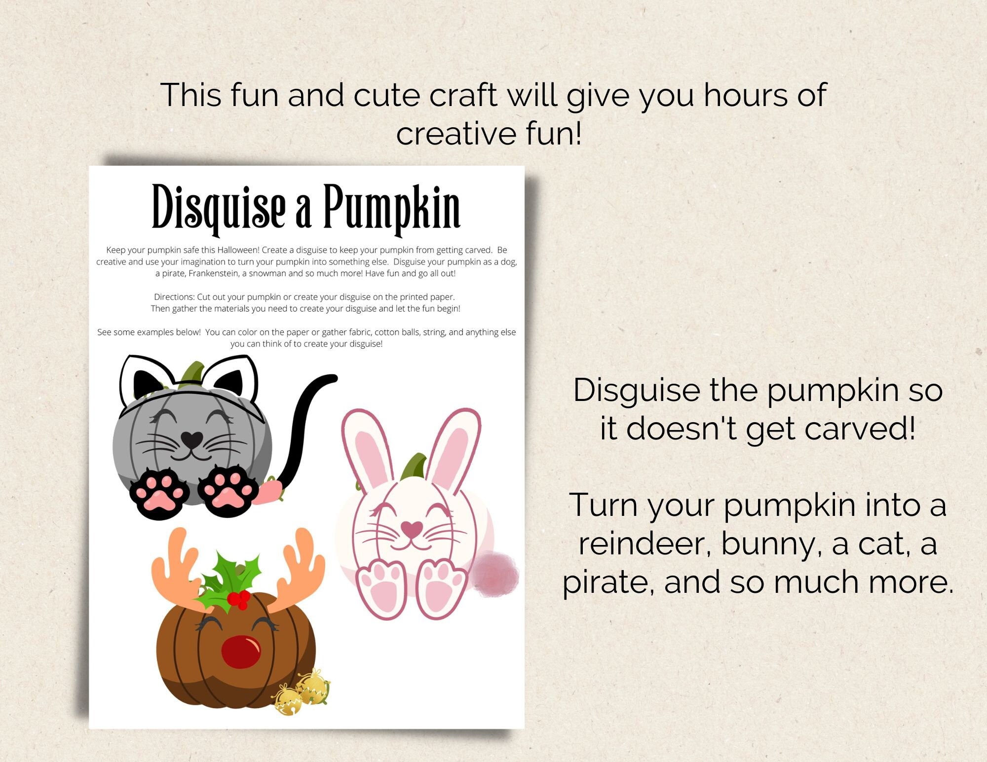 Disguise a Pumpkin Craft Project: Halloween Family Activity (instant ...