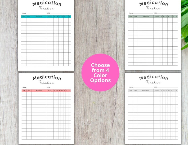Medication Printable Simple Chart Tracker Pages Medication - Etsy